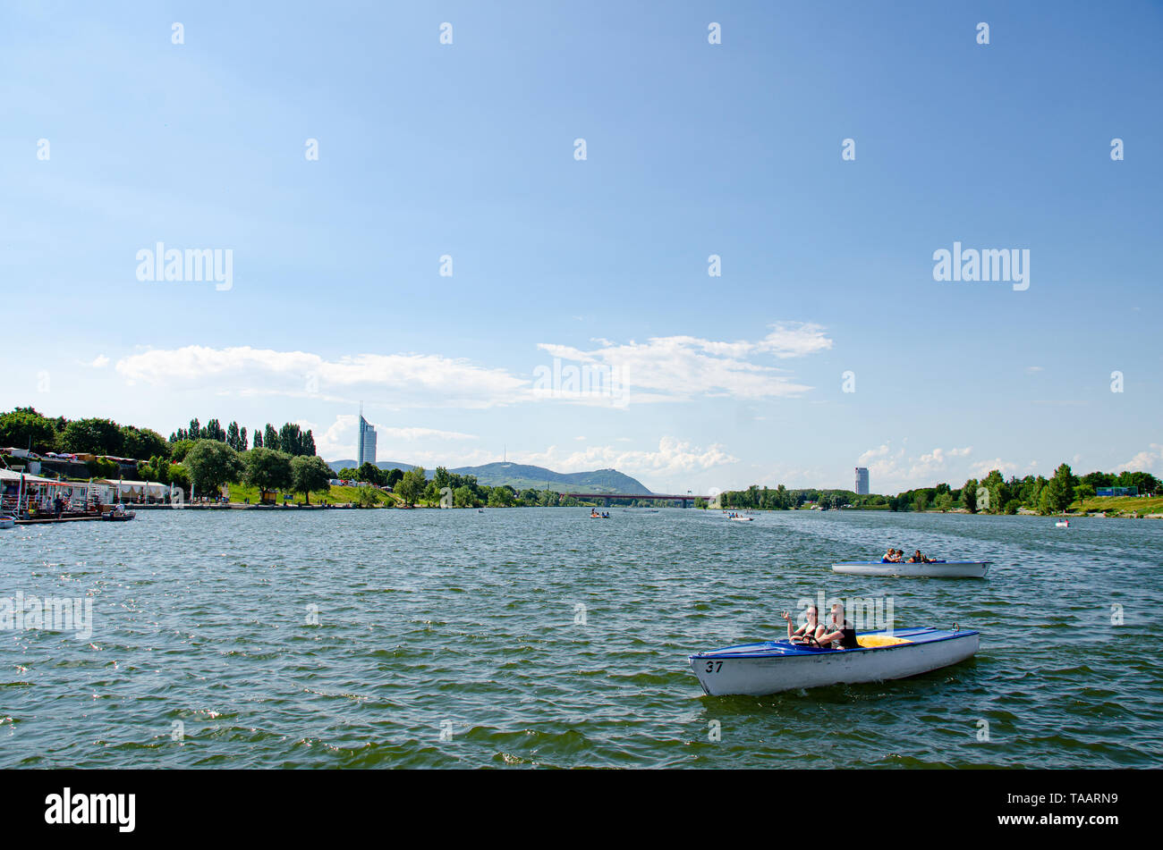 New danube in Vienna, recreational area next to danube island Stock ...