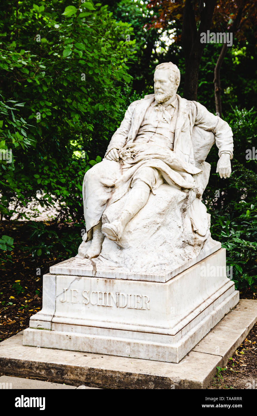 Statue of Emil Jakob Schindler famous Austrian painter. In Vienna city ...