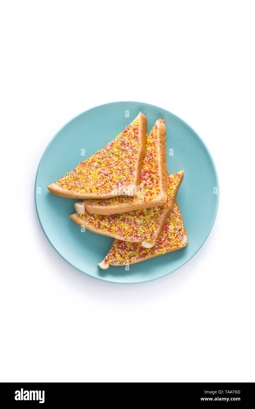 Traditional Australian fairy bread isolated on white background. Top ...