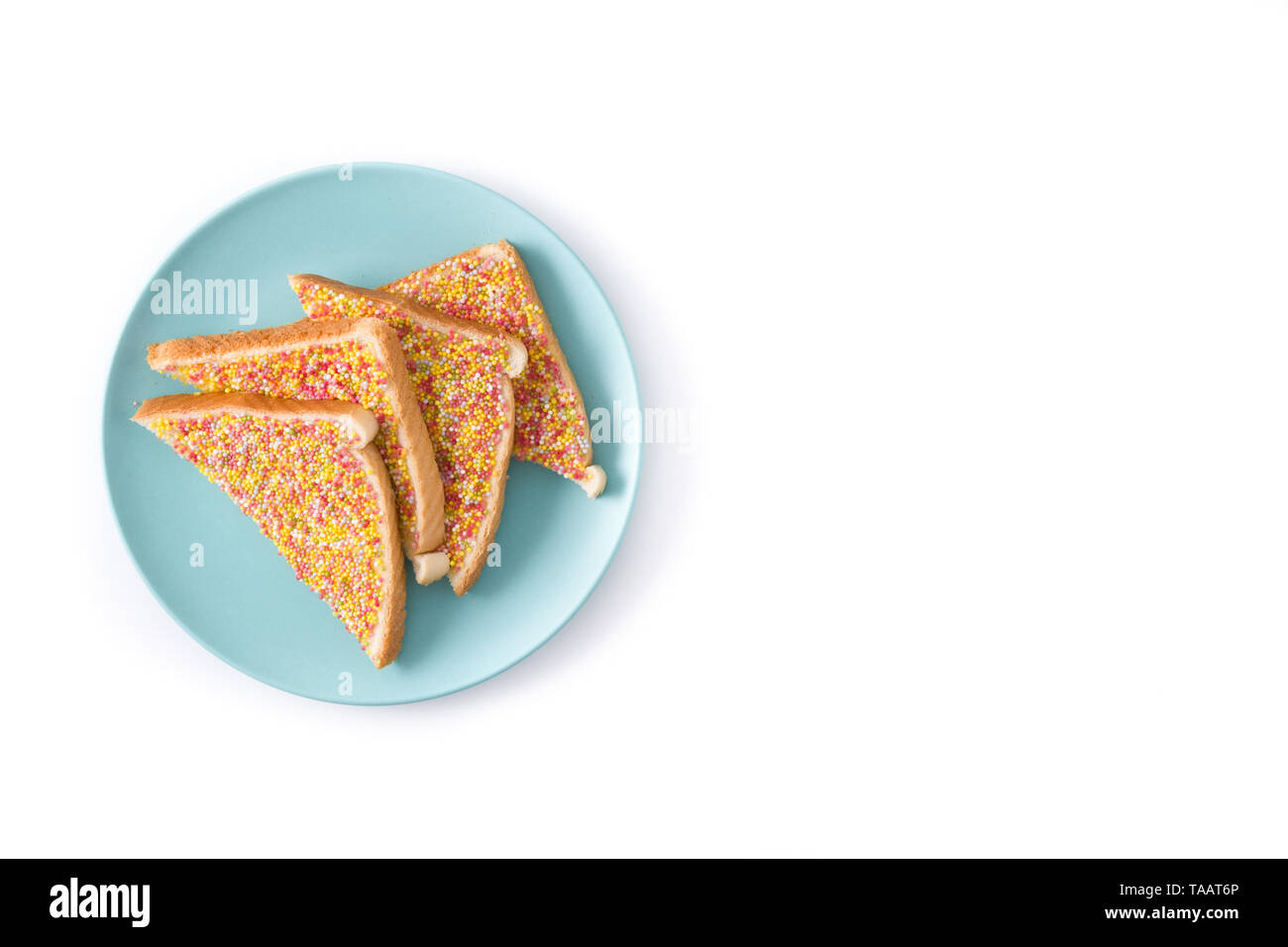 Traditional Australian fairy bread isolated on white background. Top ...