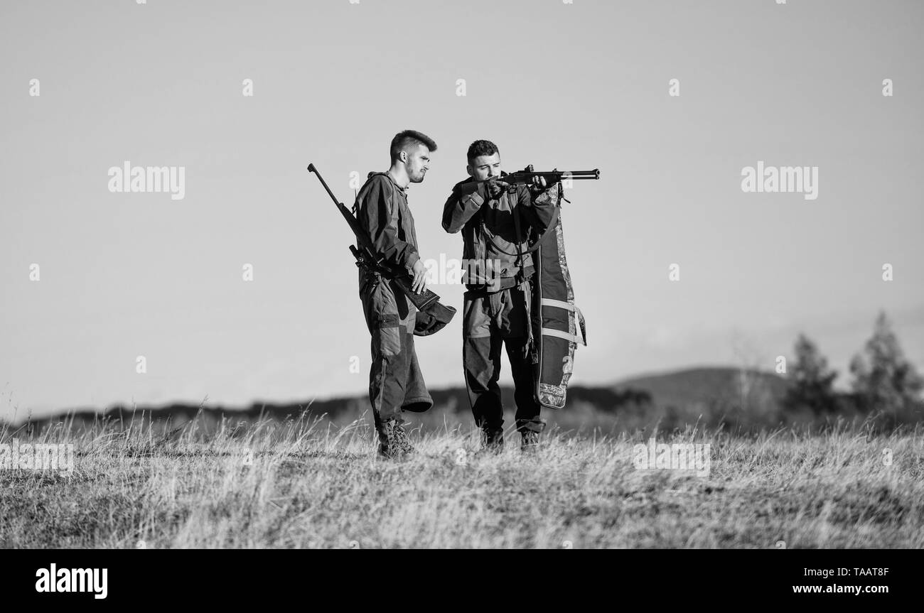 Friendship of men hunters. Military uniform fashion. Army forces ...