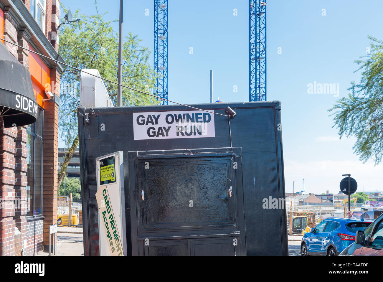 Fast food kiosk in Birmingham's gay district with sign saying "gay ...