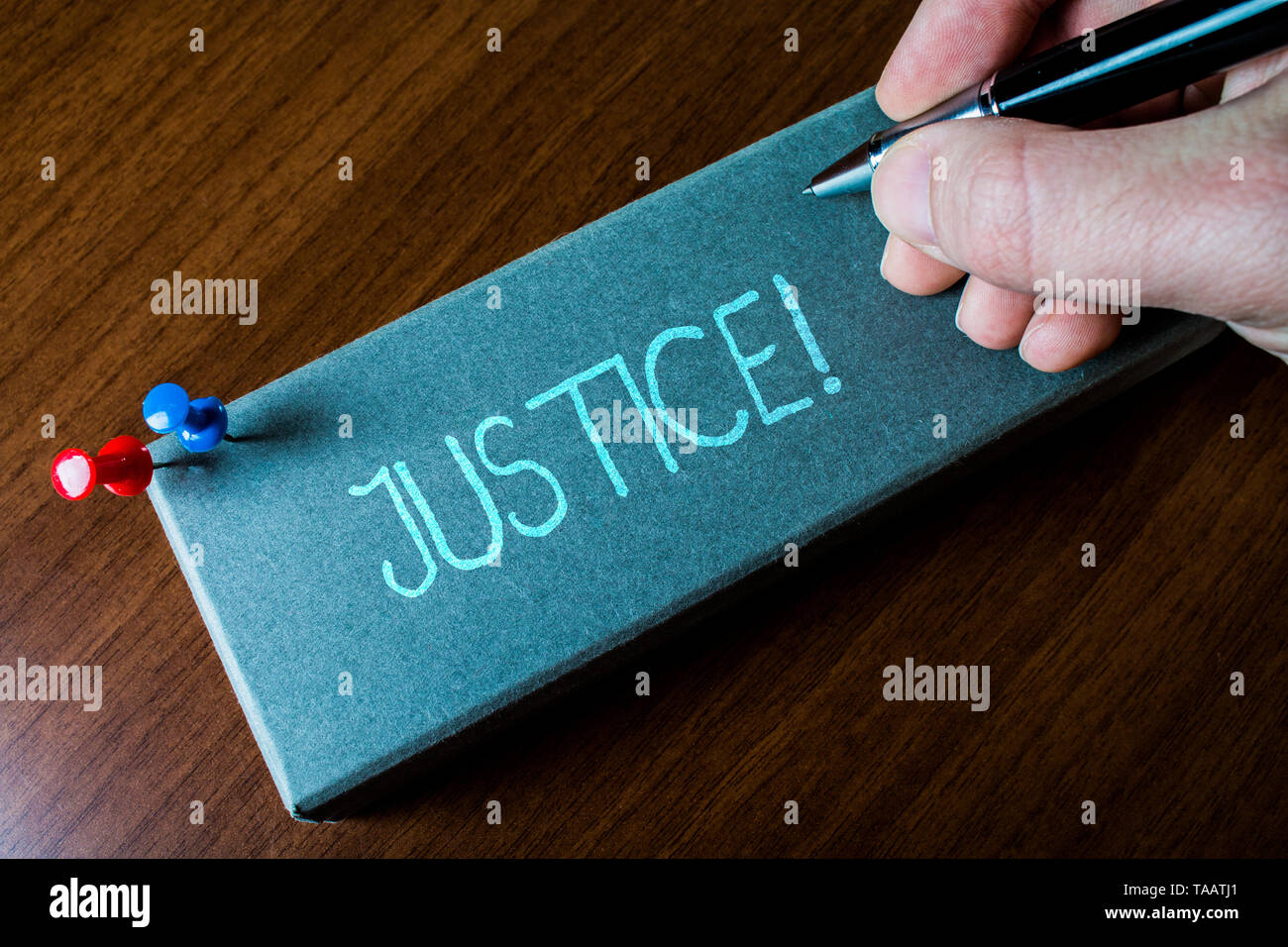Writing note showing Justice. Business concept for impartial adjustment ...