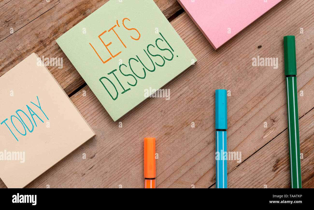 Text sign showing Let S Discuss. Business photo showcasing asking ...