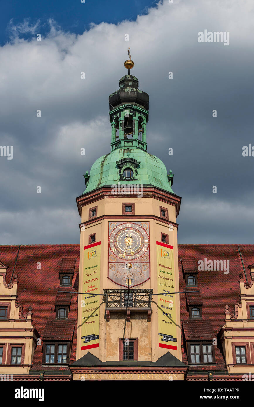Leipzig Tower Clock at the Old Town Square Marktplatz, Leipzig, Germany ...