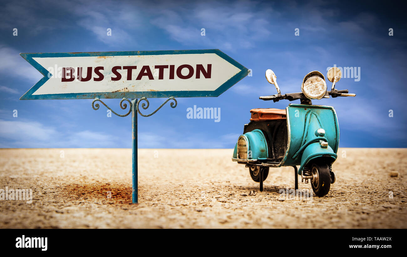 Street Sign the Direction Way to Bus Station Stock Photo - Alamy