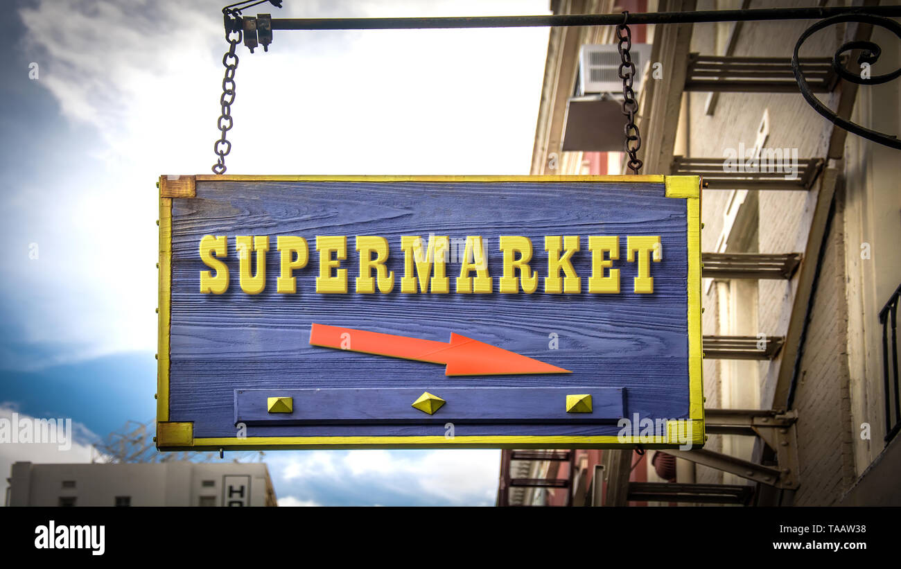 Street Sign the Direction Way to Supermarket Stock Photo - Alamy