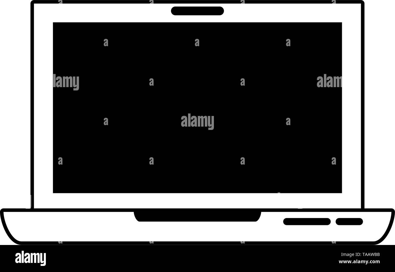 Laptop computer technology isolated in black and white Stock Vector ...