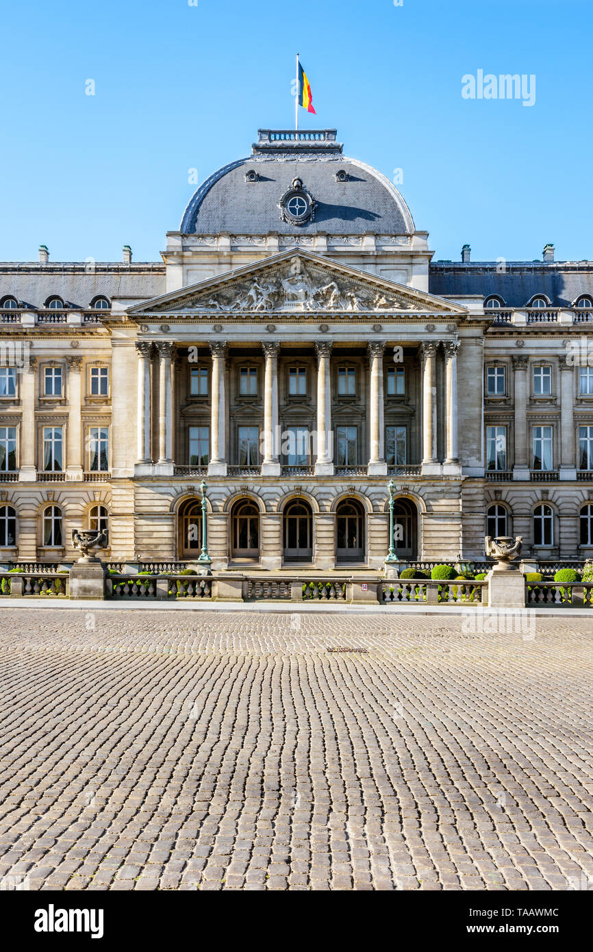 Colonnade of the main facade of the Royal Palace of Brussels, the ...