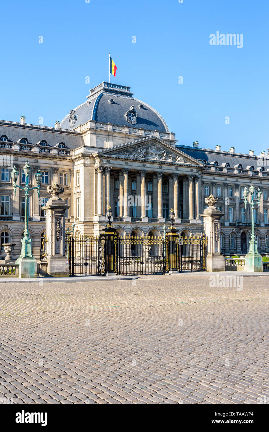Grid and colonnade of the facade of the Royal Palace of Brussels, the ...