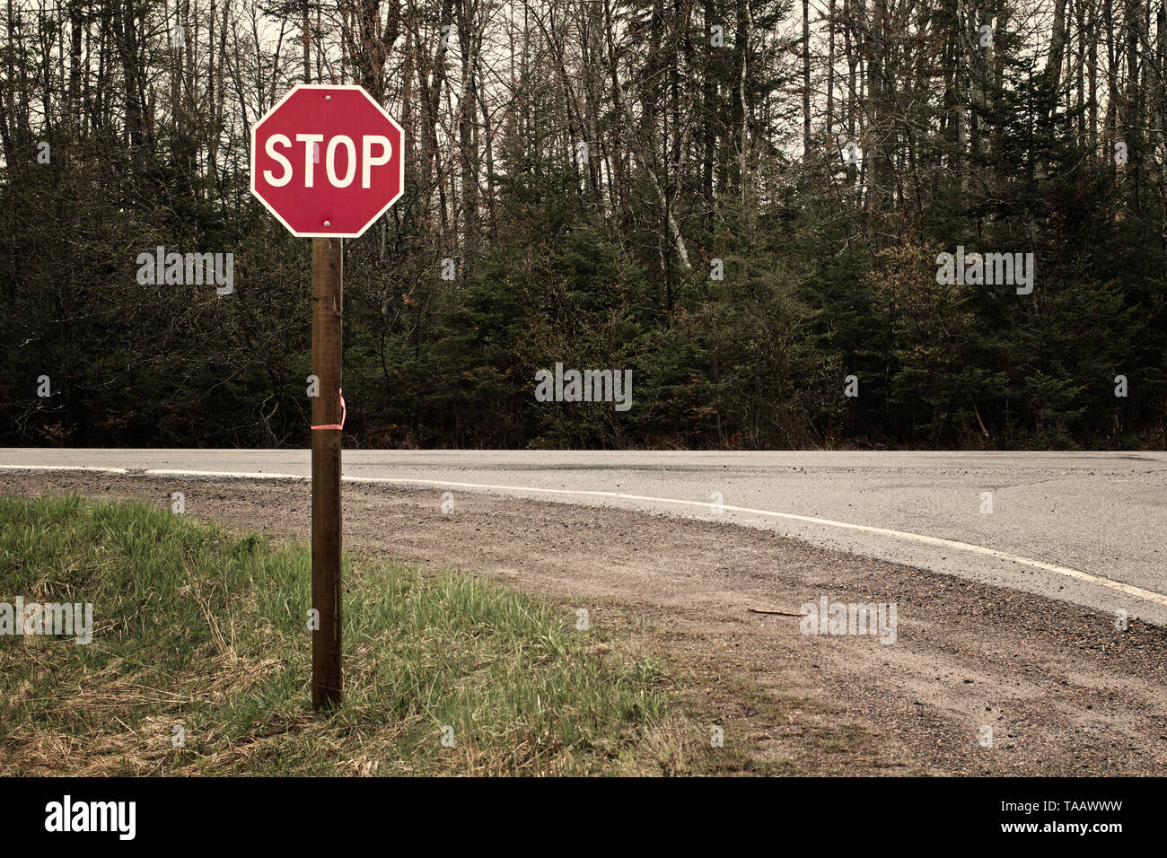 Stop sign at rural road intersection Stock Photo - Alamy