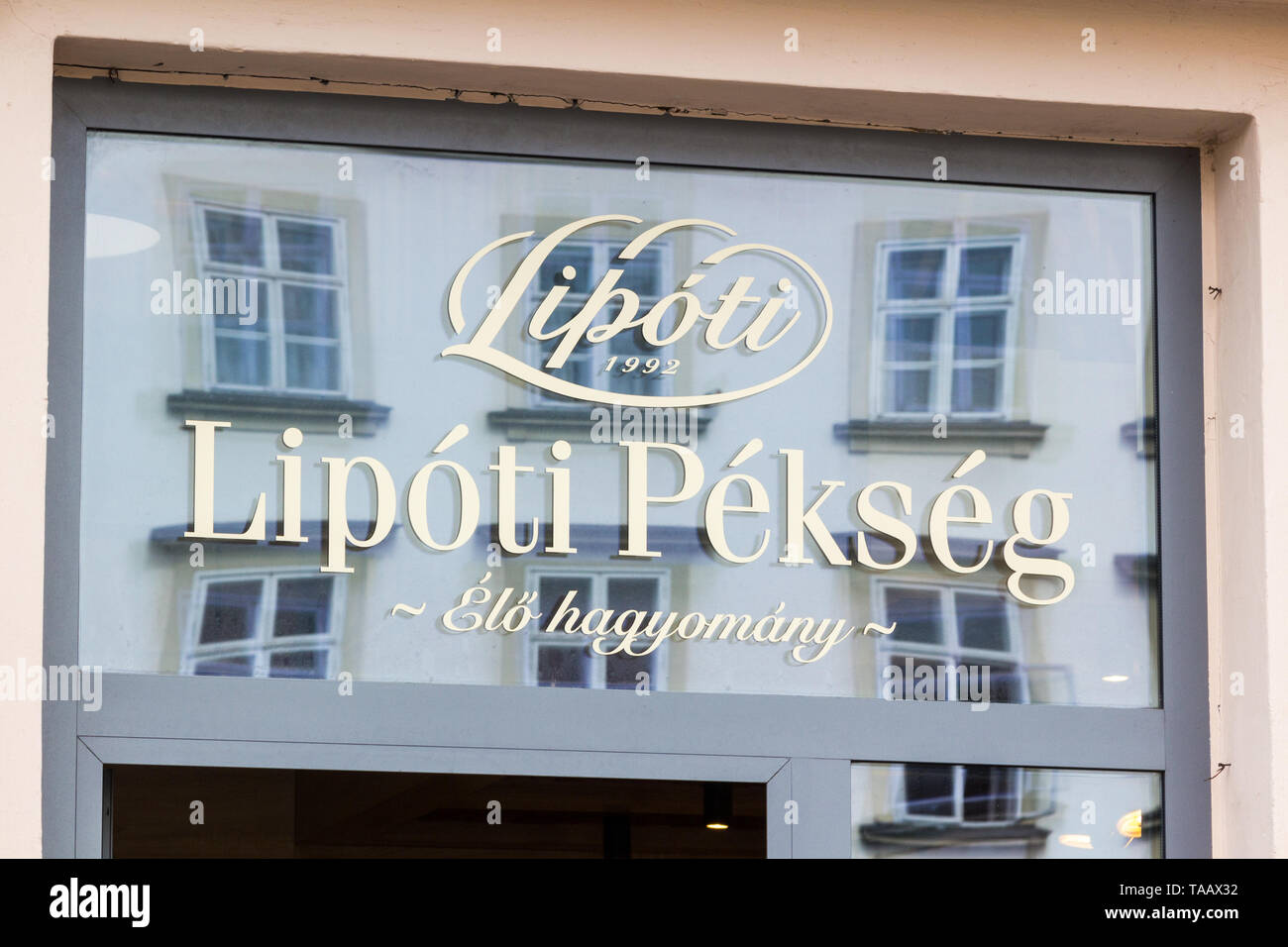 Sign logo of Lipoti Pekseg bakery shop in Sopron, Hungary Stock Photo ...
