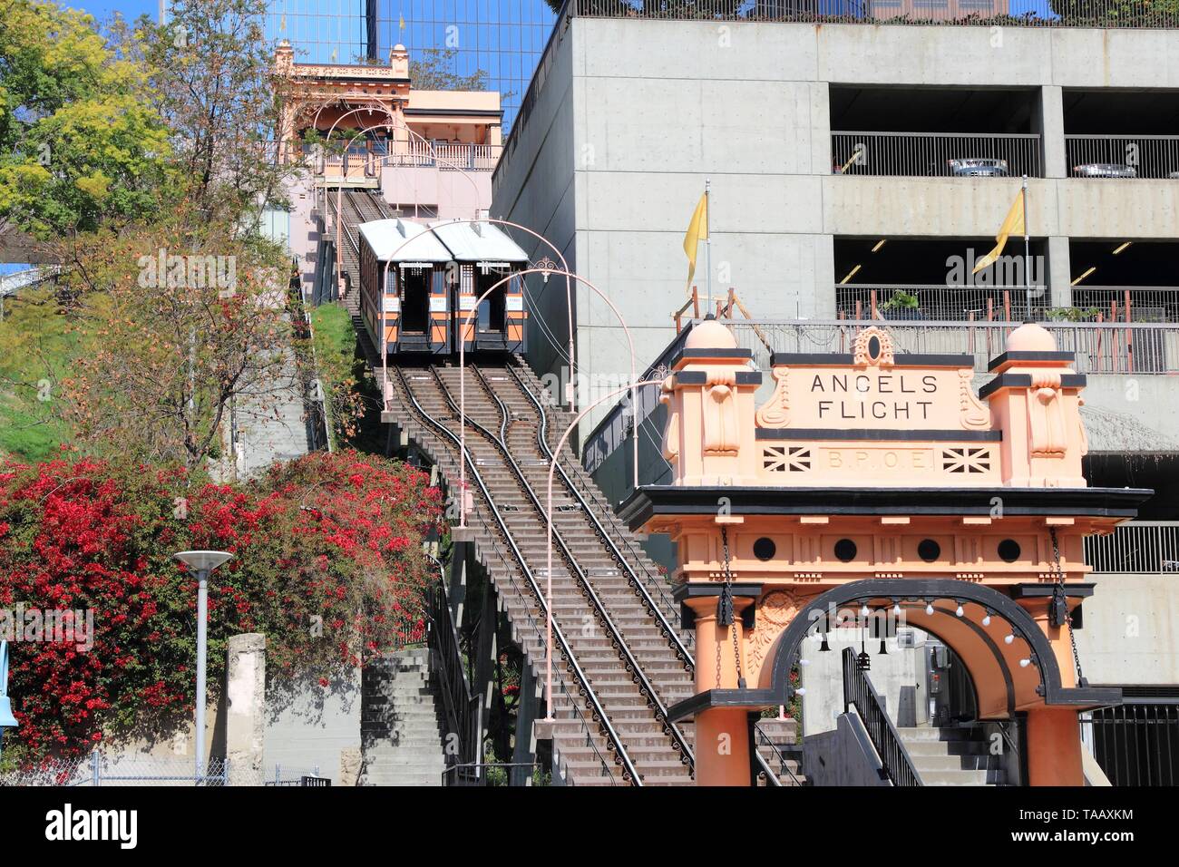 LOS ANGELES, USA - APRIL 5, 2014: Angels Flight narrow gauge funicular ...