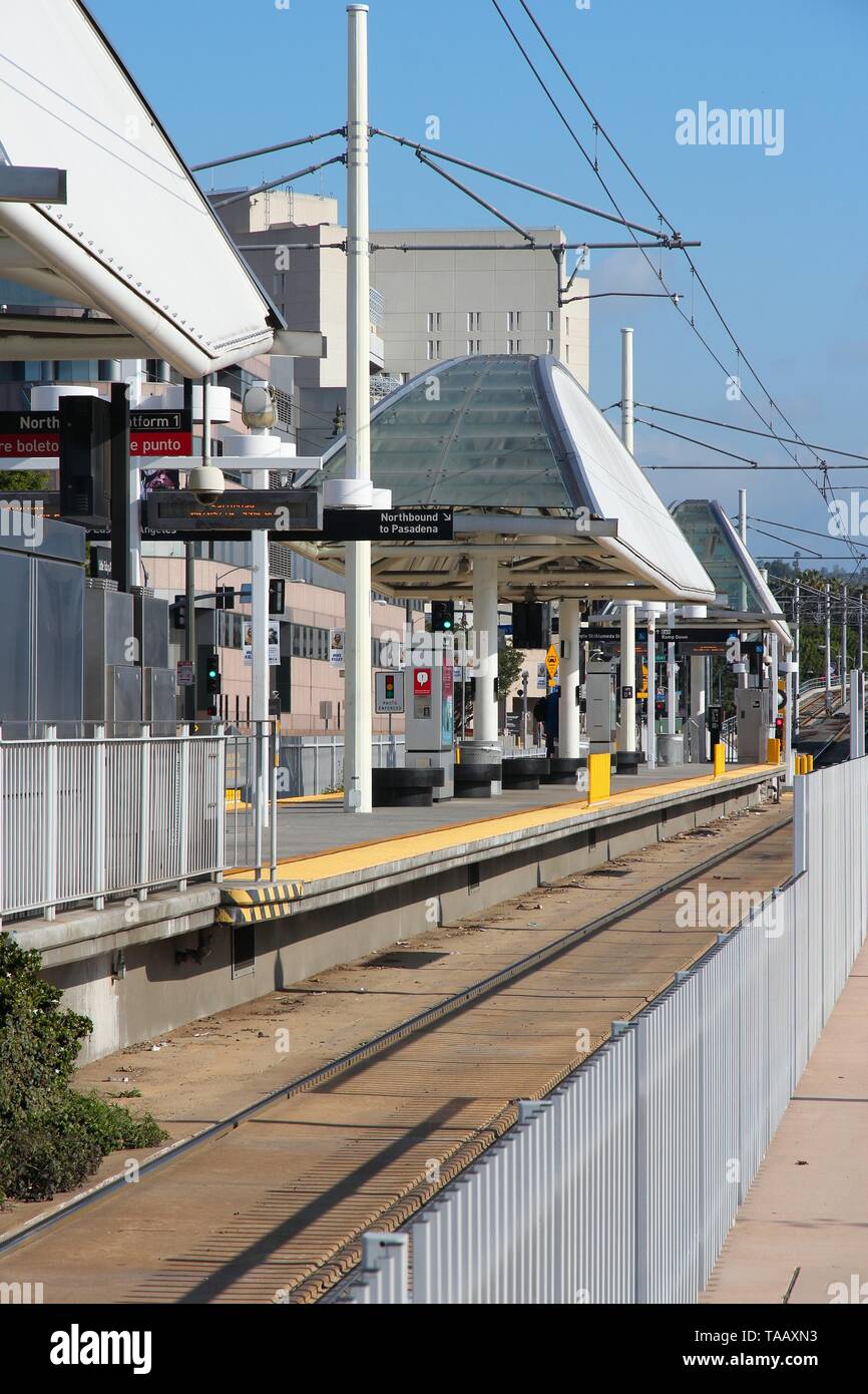 LOS ANGELES, USA - APRIL 5, 2014: Metro Rail tram station in Los ...