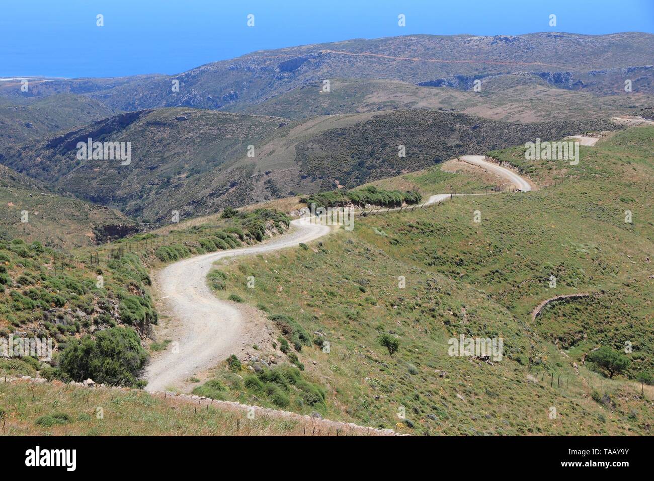 Landscape of Crete island. Gravel mountain road Stock Photo - Alamy