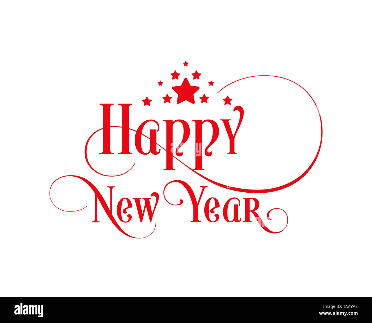 Happy New Year Unique Hand-drawn Typography Red Color with Stars. Great ...