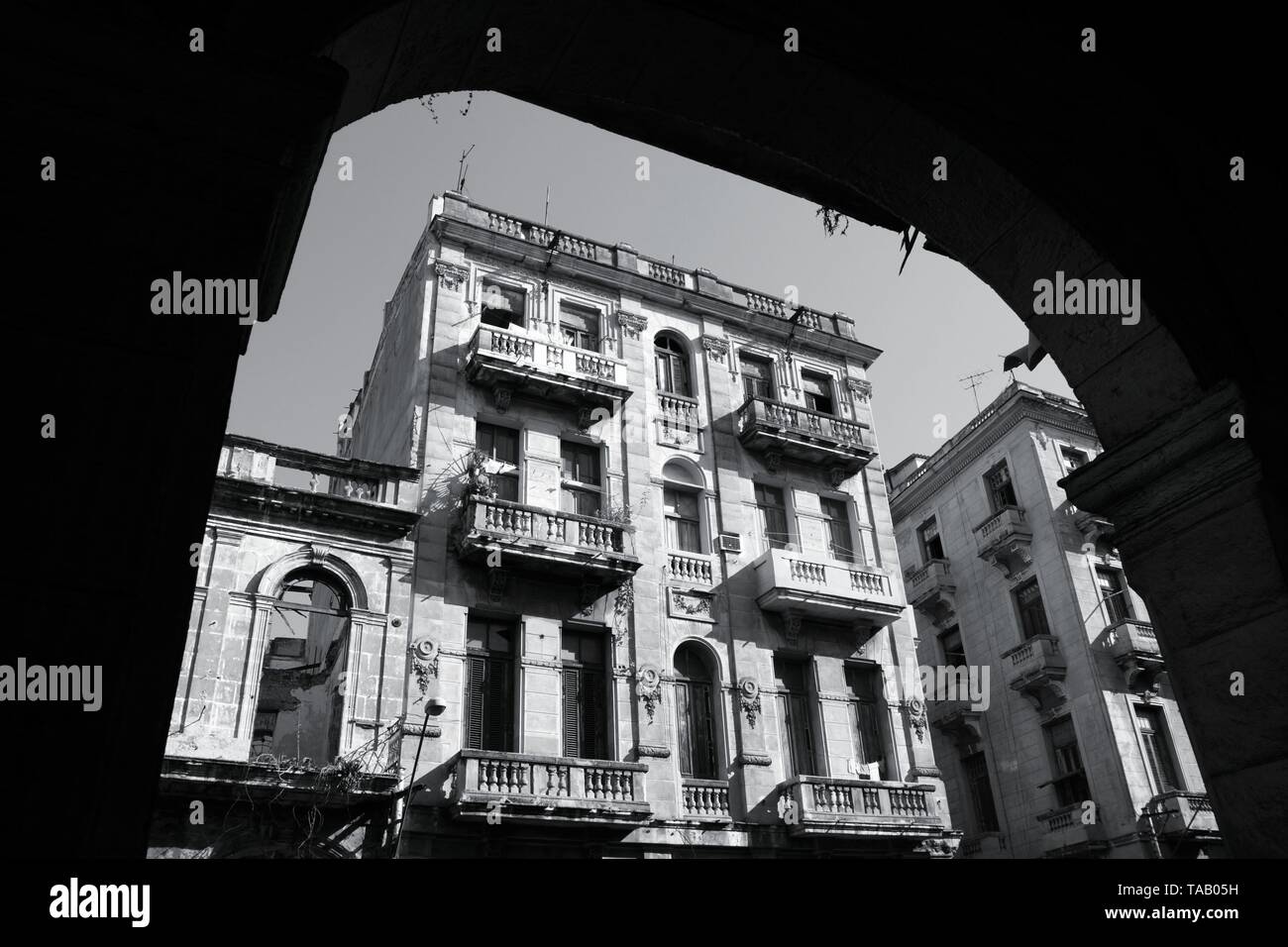 Old Havana, Cuba - city architecture. Old residential building. Black ...