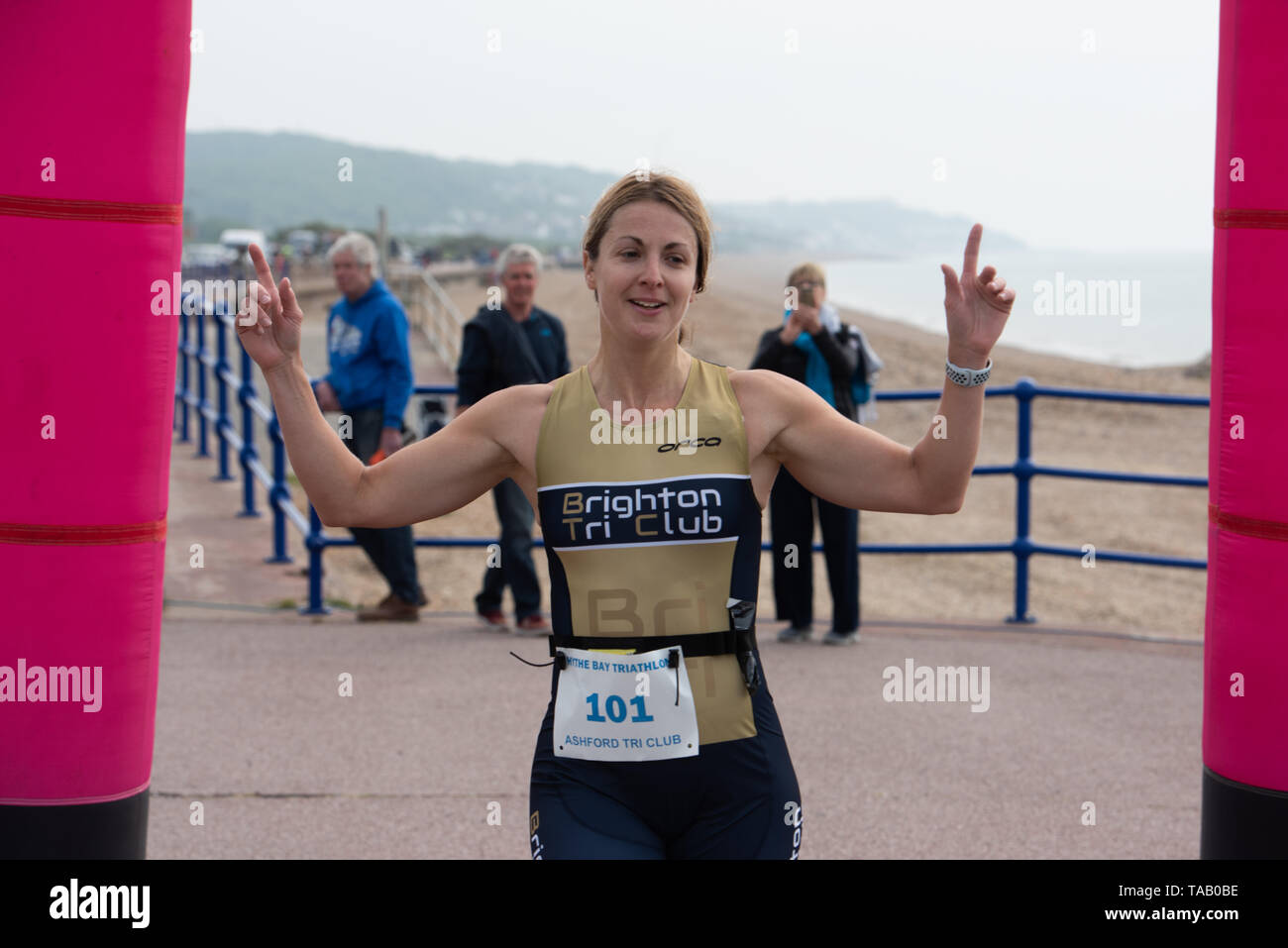 Hythe Bay Triathlon 2019, Finishing line Stock Photo - Alamy