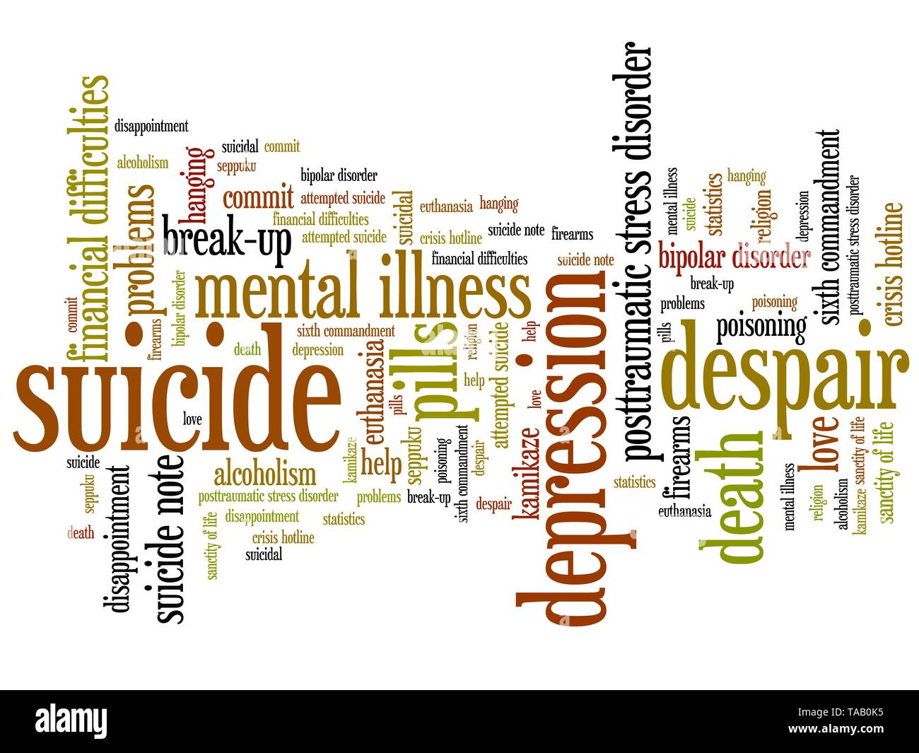Suicide and depression issues and concepts word cloud illustration ...