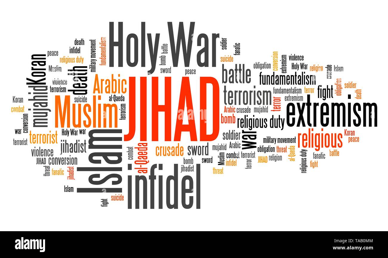 Jihad - Holy War extremism against infidels. Word cloud sign Stock ...