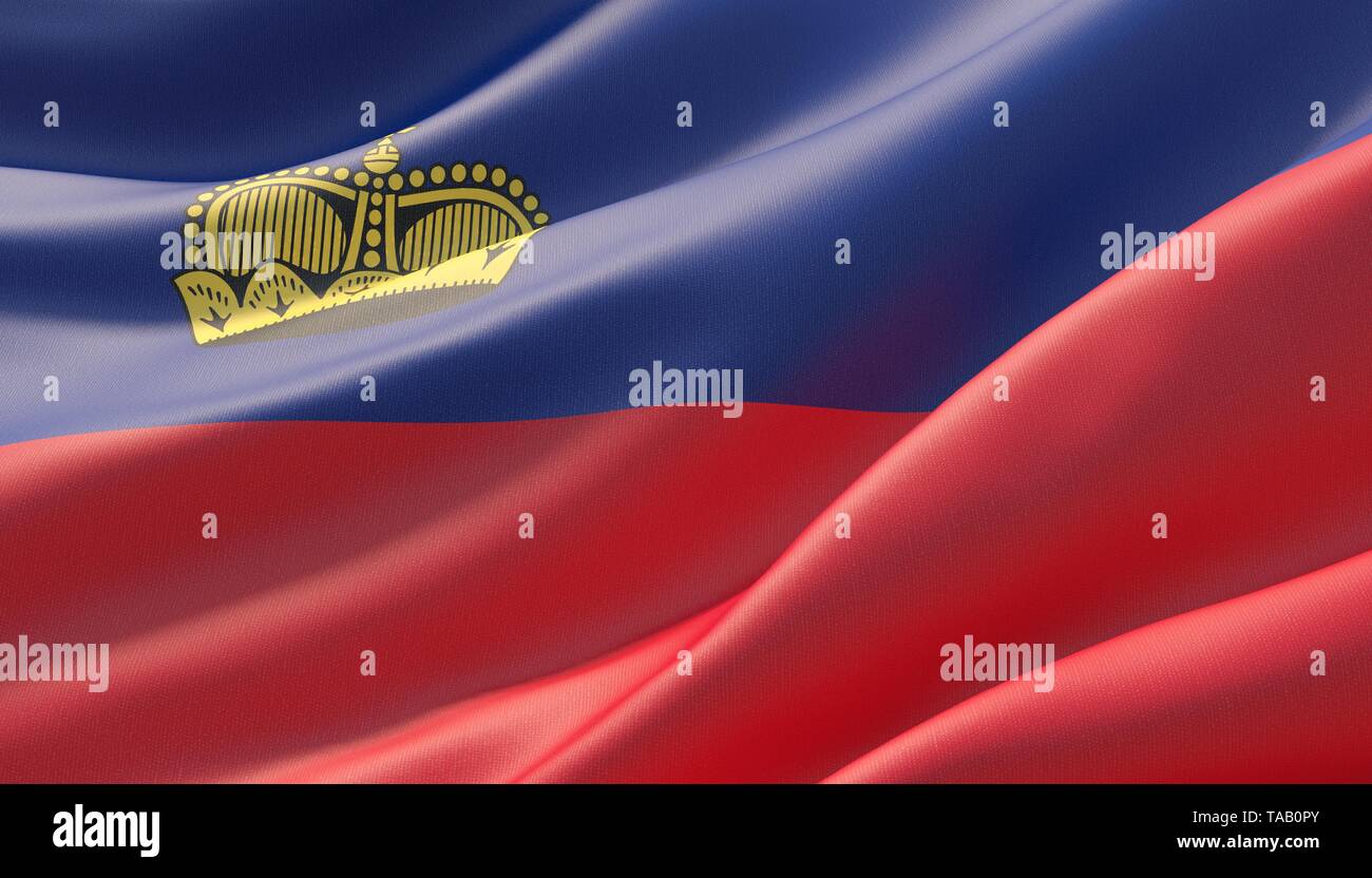 Waved highly detailed close-up flag of Liechtenstein. 3D illustration ...