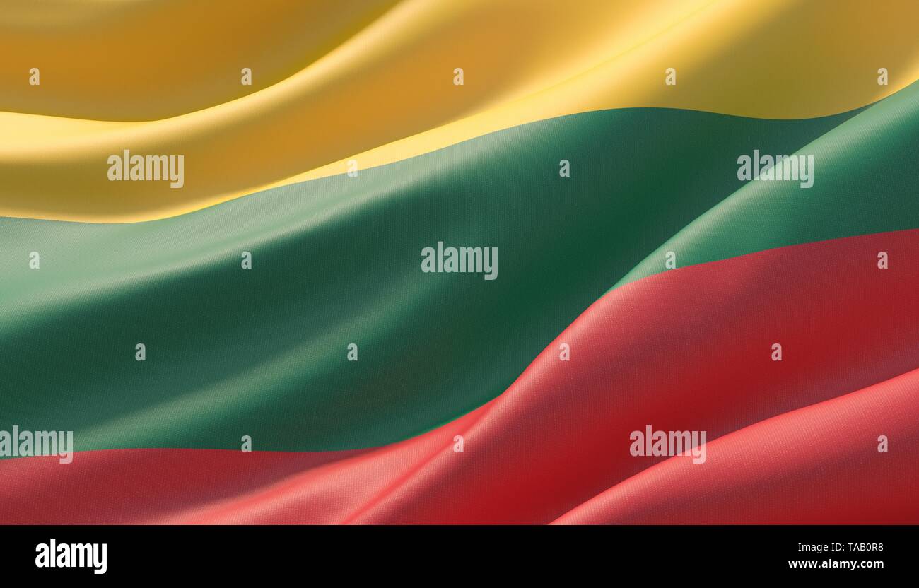 Waved highly detailed close-up flag of Lithuania. 3D illustration Stock ...