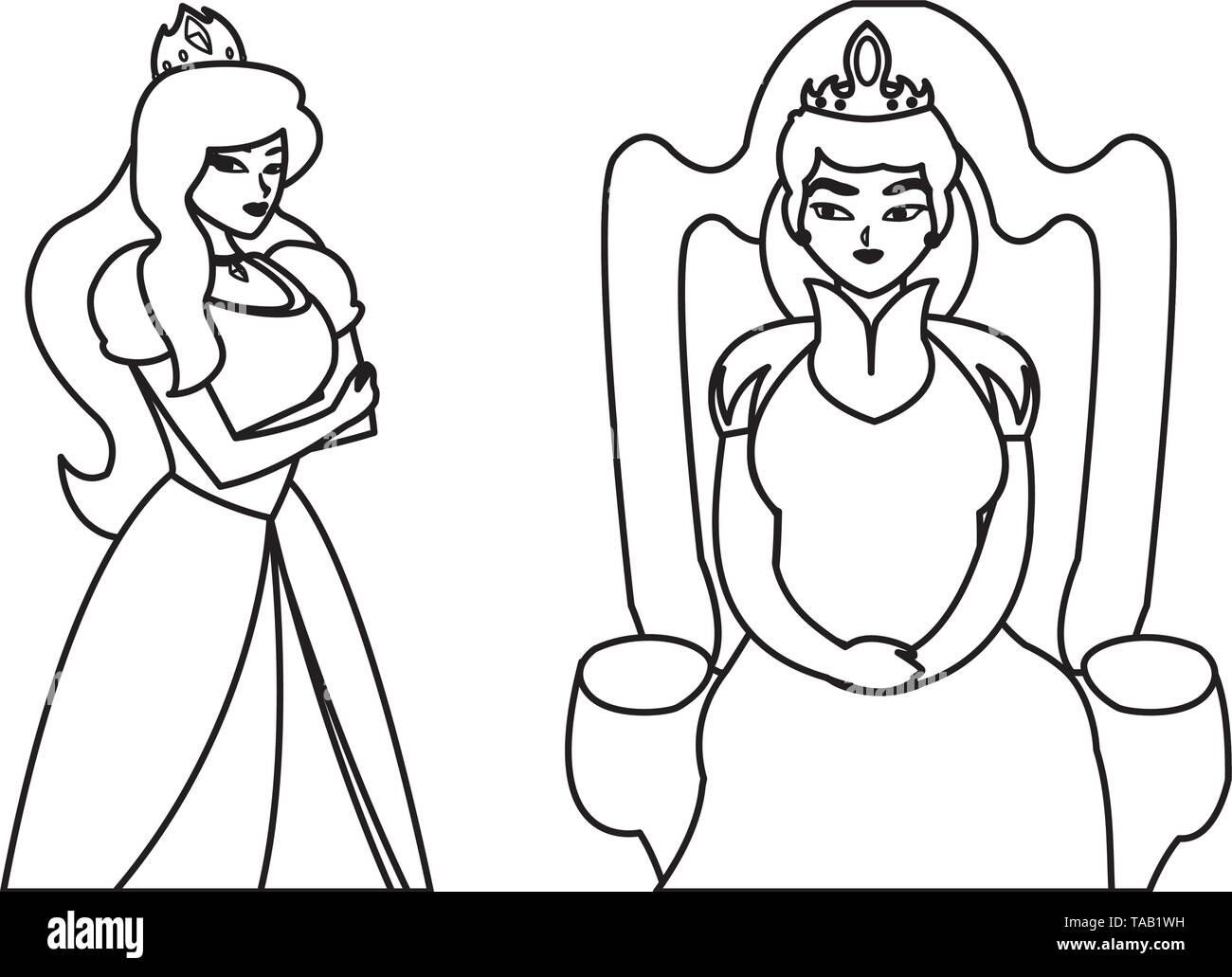 beautiful princess with queen on throne of tales character vector ...