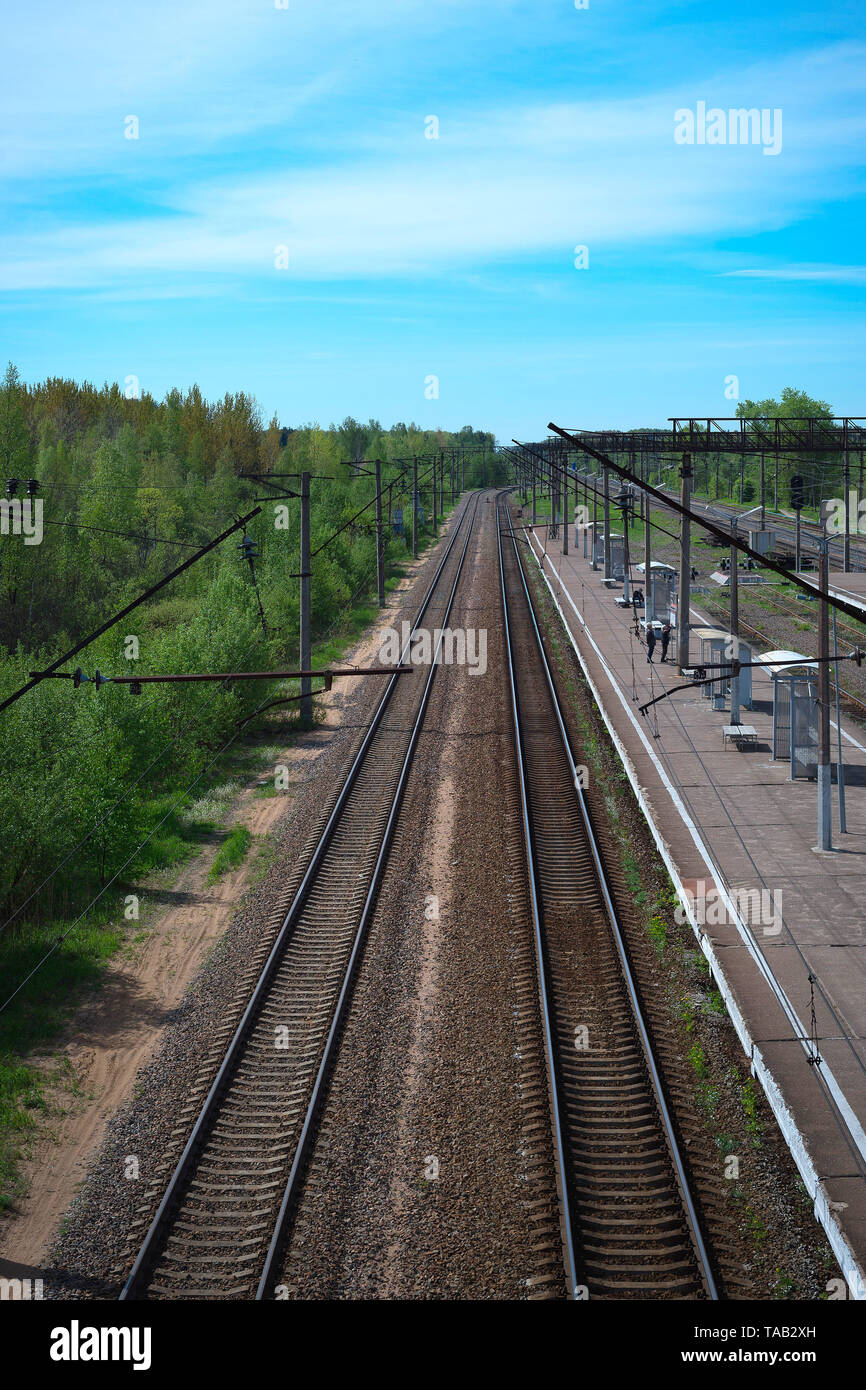 railway tracks stretching into the distance. Road way Stock Photo - Alamy