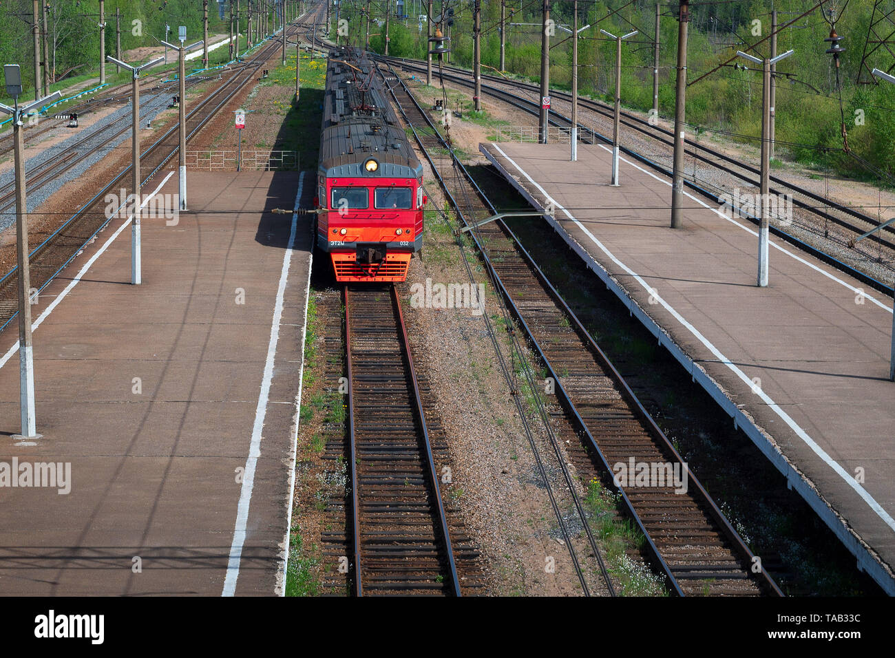 railway tracks stretching into the distance. Road way Stock Photo - Alamy