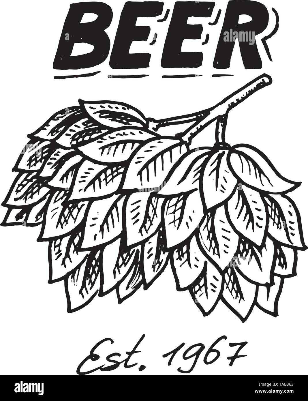 Hop for beer in vintage style. Alcoholic Label with calligraphic ...