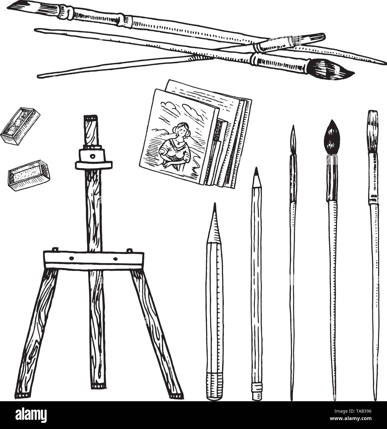 Paints and brushes for artists and architects. Creative hobby tools ...