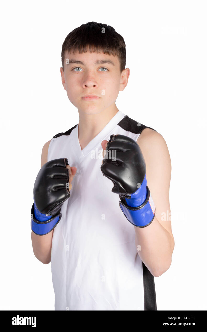 Caucasian teenage boxer ready to fight Stock Photo - Alamy