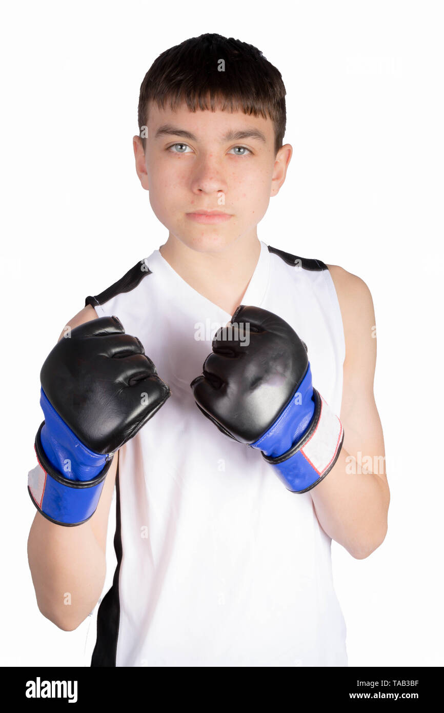 Caucasian teenage boxer ready to fight Stock Photo - Alamy