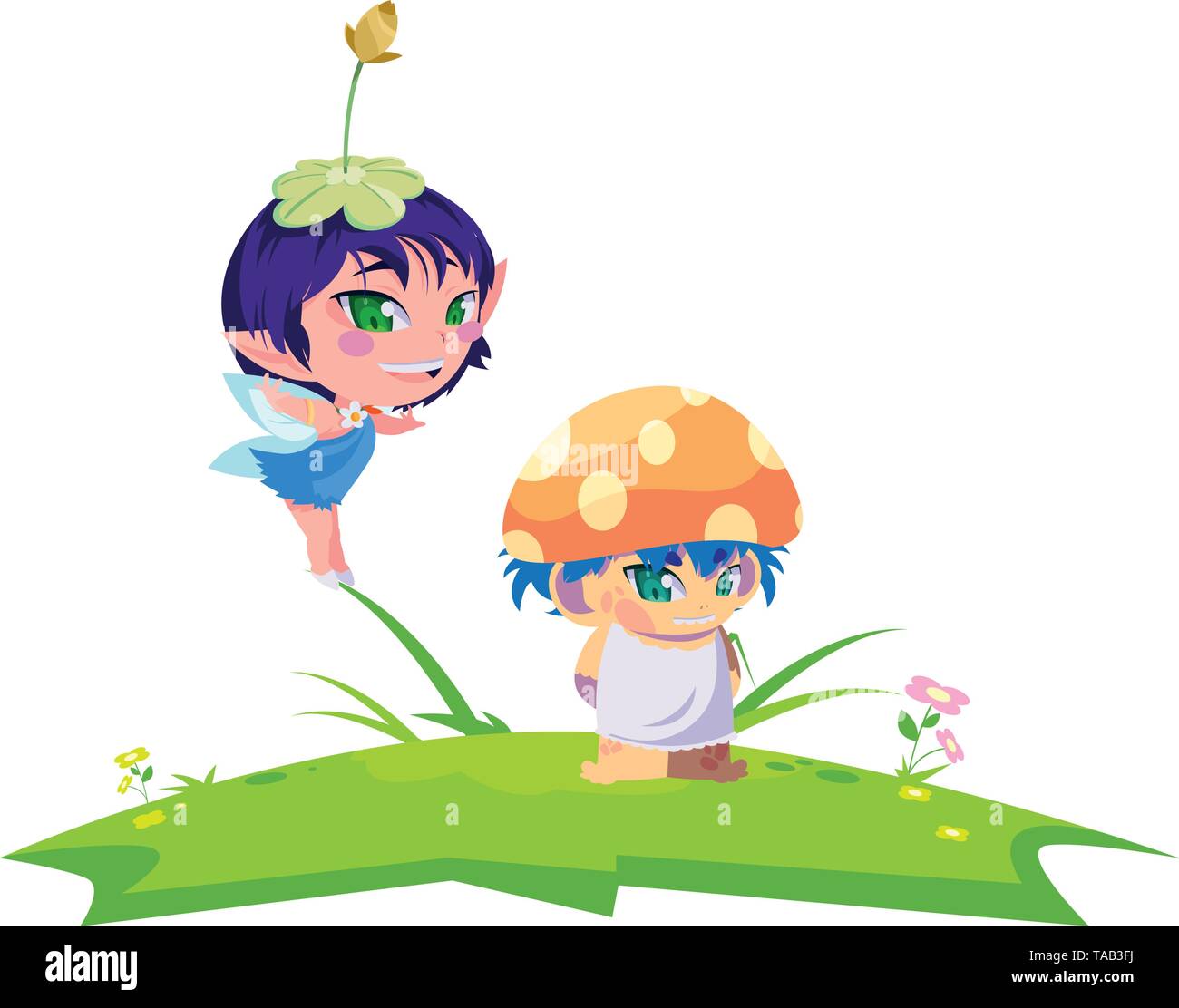 beautiful magic fairy and fungu elf in the garden vector illustration ...