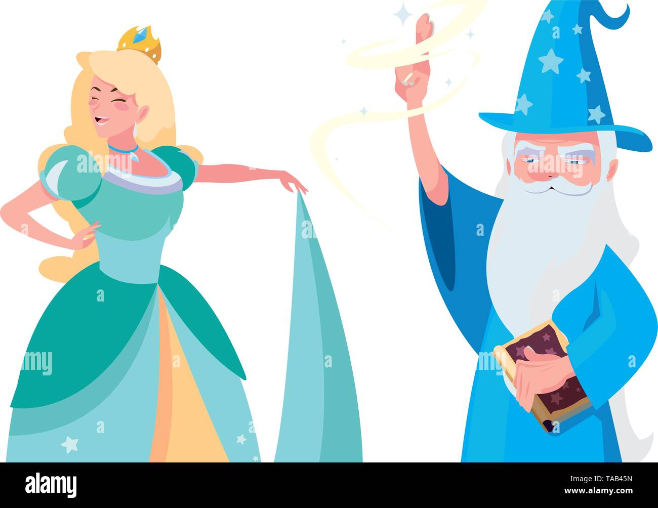 beautiful princess with wizard of tales characters vector illustration ...