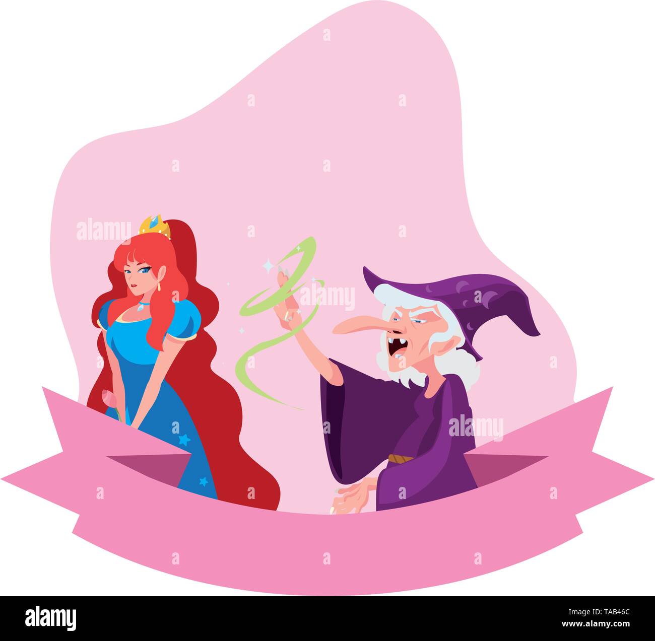 beautiful princess with witch of tales characters vector illustration ...