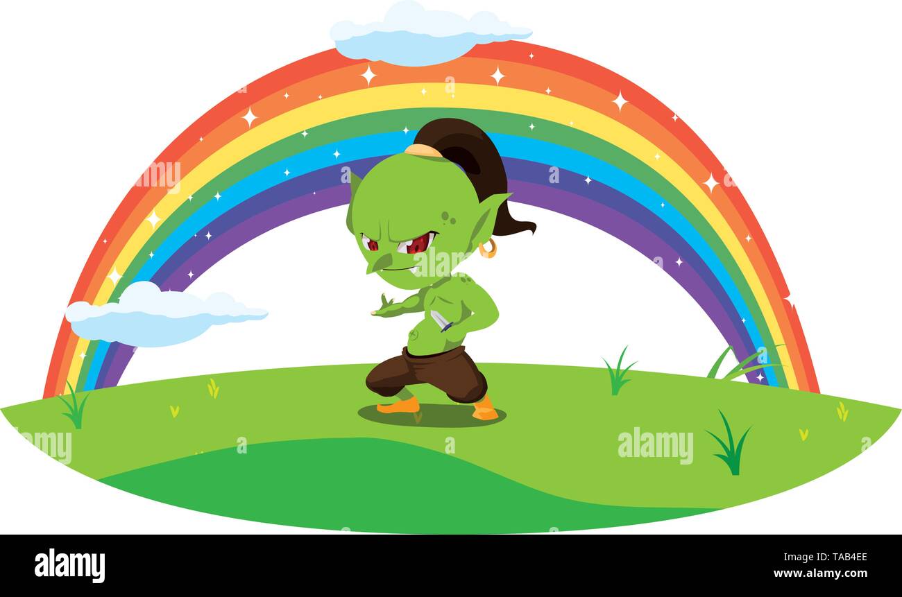 ugly troll with rainbow magic character vector illustration design ...