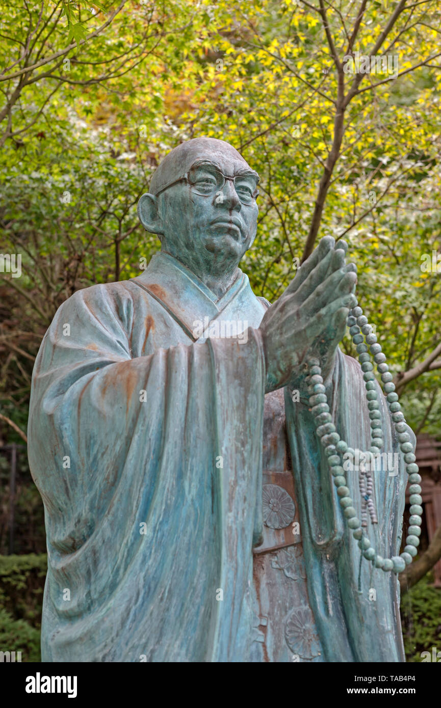 Statue of Buddhist Monk in the grounds of the Daishoin Temple, Miyajima ...