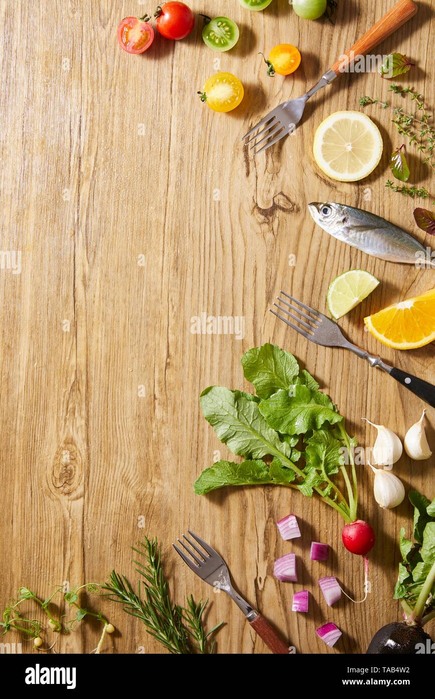 Top down view of ingredients on a table Stock Photo - Alamy