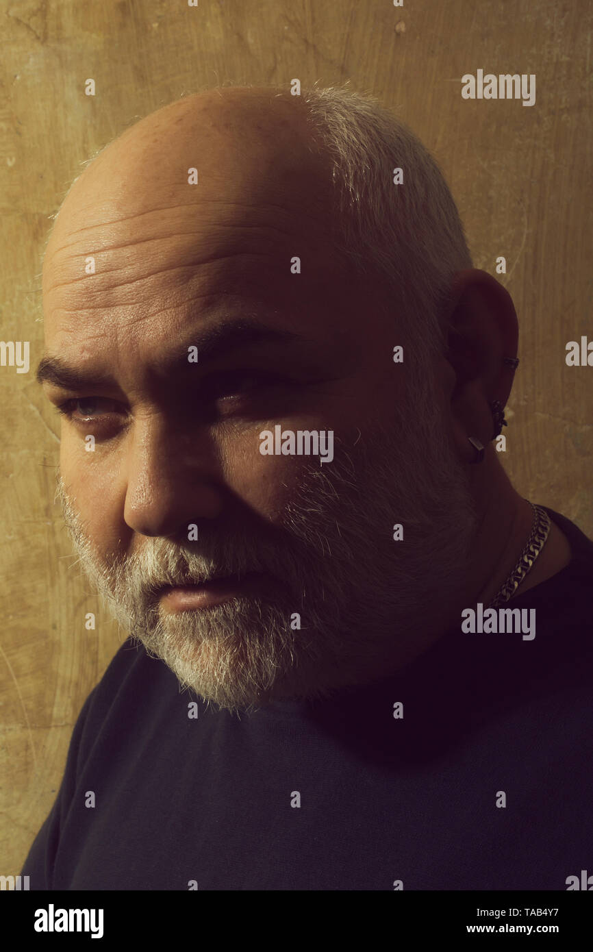 Grandfather with grey beard and moustache on old face Stock Photo - Alamy