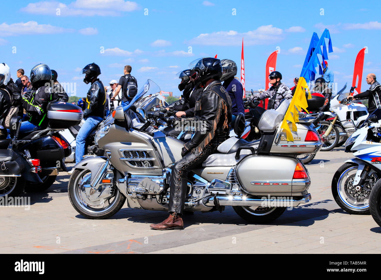 Dnipro, Ukraine, April 28, 2018. Motorcyclists on beautiful expensive ...