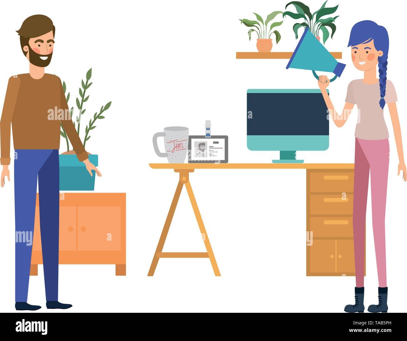 couple in the work office with white background Stock Vector Image ...