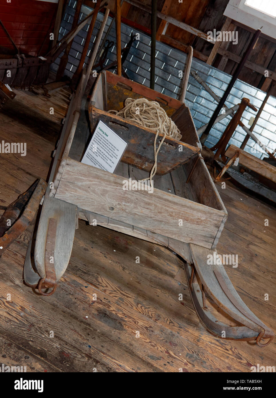 old fishing sled, antique, nautical display; Cannery Boat Exhibit ...