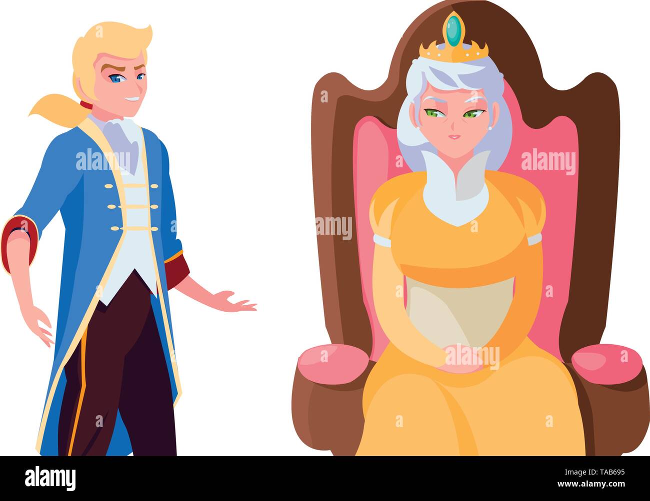 prince charming with queen on throne characters vector illustration ...