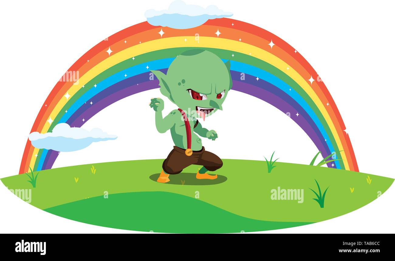 ugly troll with rainbow magic character vector illustration design ...