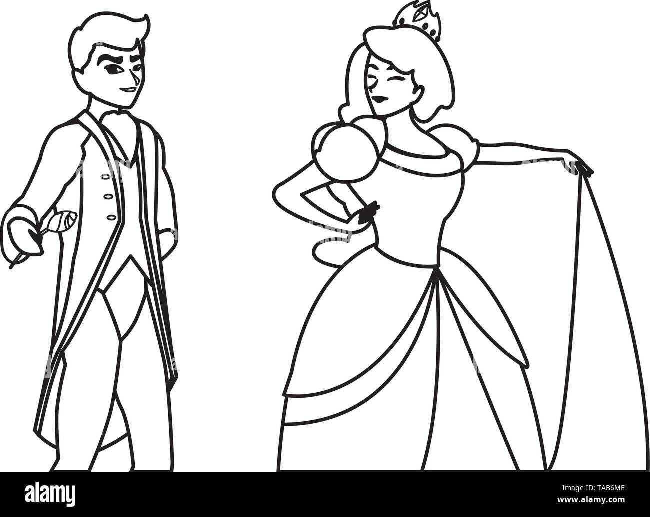 prince charming and princess of tales characters vector illustration ...