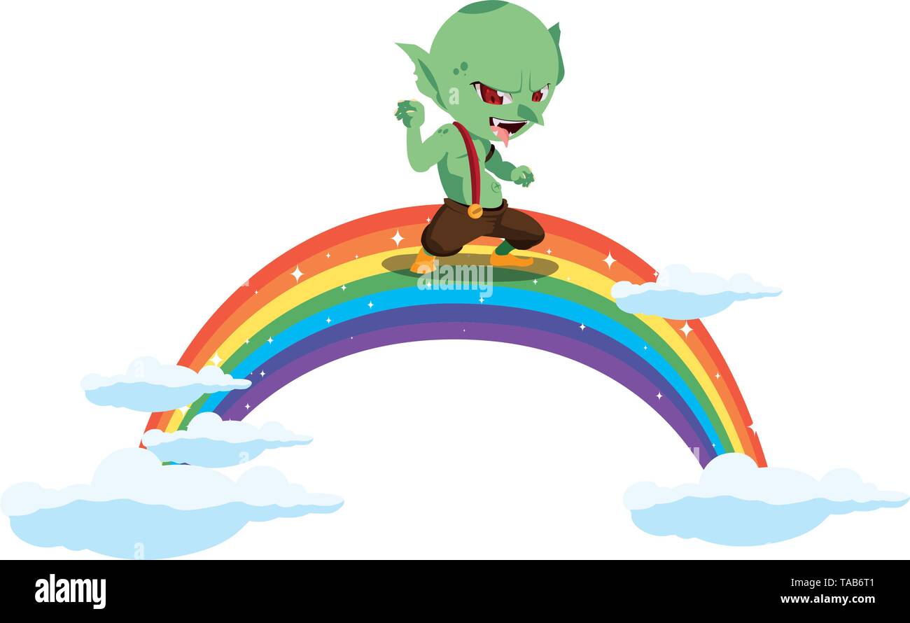 ugly troll with rainbow magic character vector illustration design ...