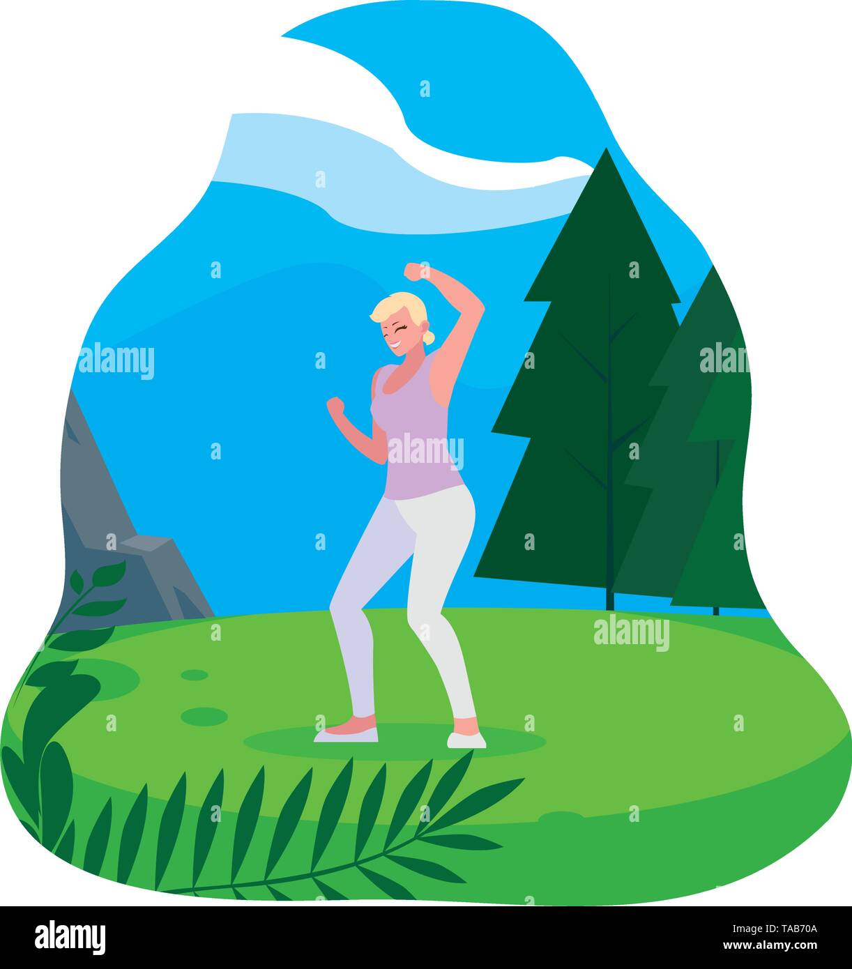 happy young woman celebrating in the camp vector illustration design ...