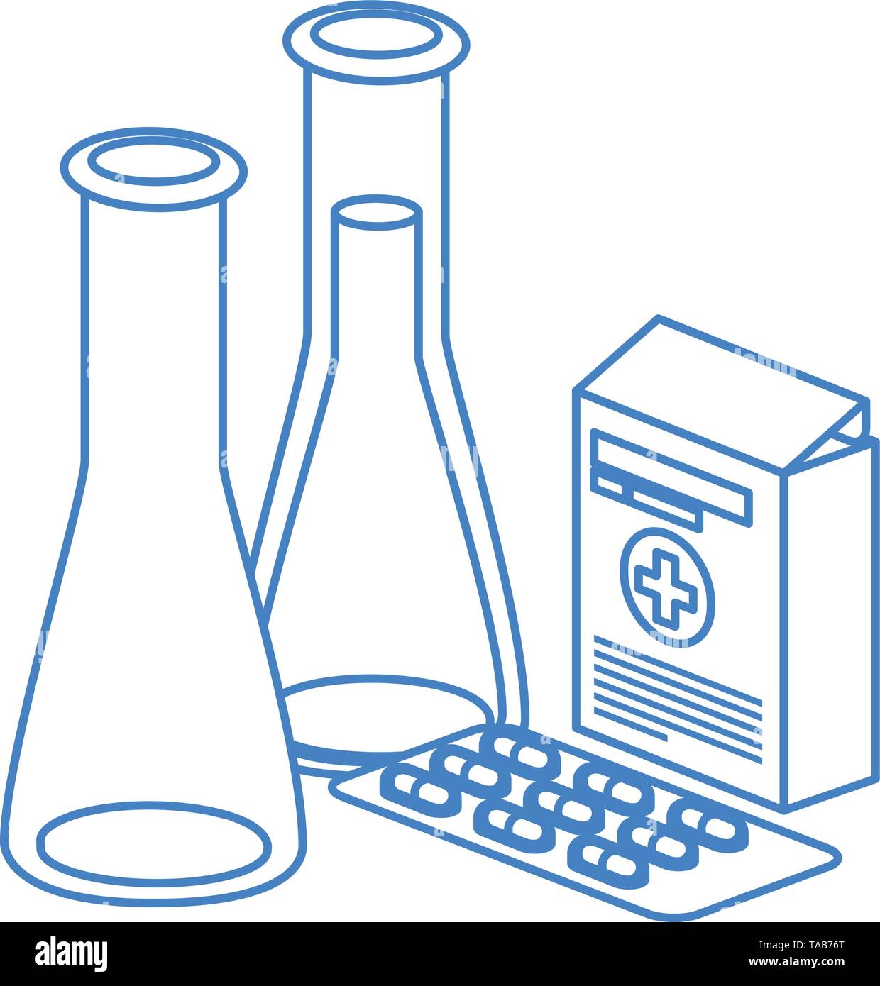 laboratory instruments with medicines in white background Stock Vector ...
