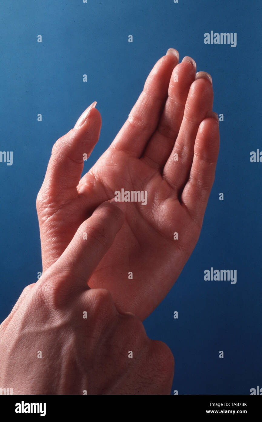 Female Hands indicationg digital input Stock Photo - Alamy